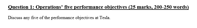Solved Question 1: Operations' five performance objectives | Chegg.com