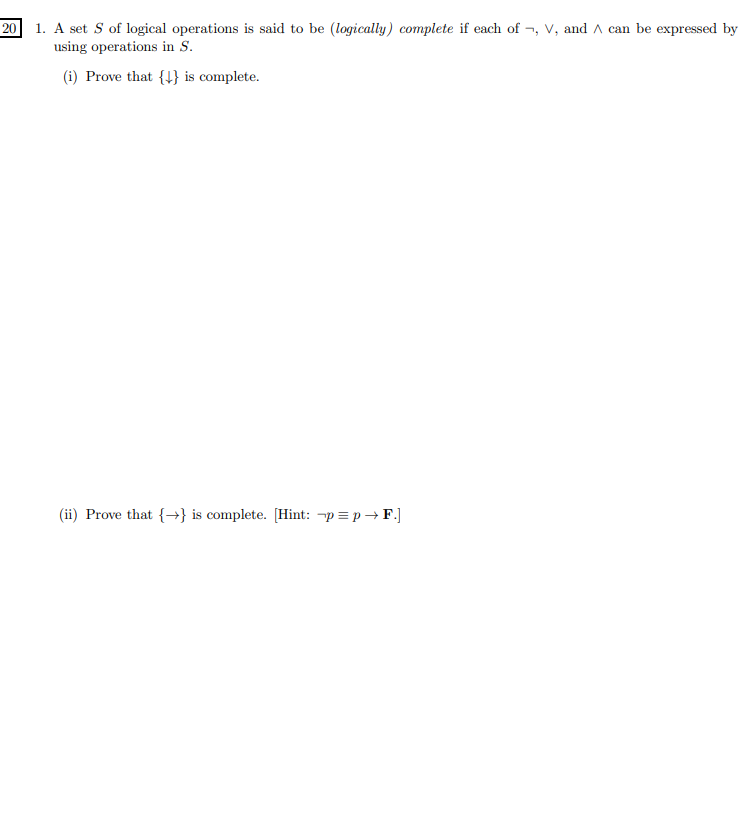 Solved 1. A set S of logical operations is said to be | Chegg.com