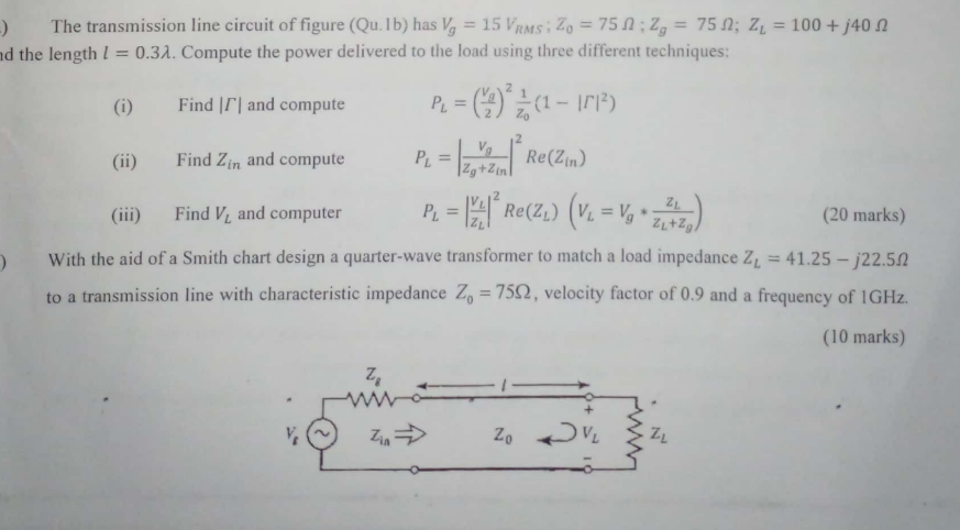 Solved The transmission line circuit of figure (Qu. Ib) has | Chegg.com
