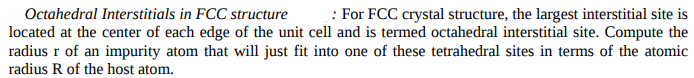 Solved Octahedral Interstitials in FCC structure : For FCC | Chegg.com