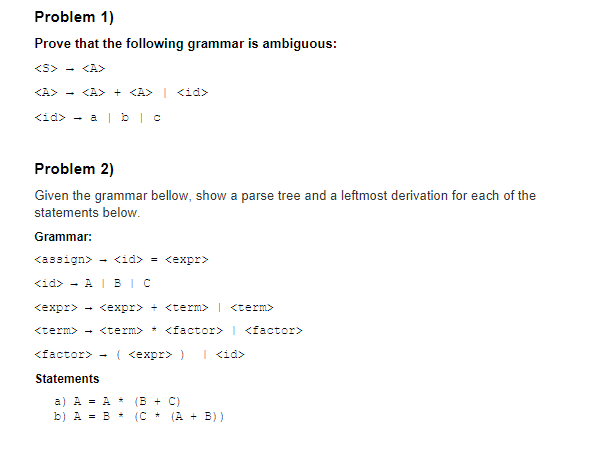 Solved Problem 1) Prove that the following grammar is | Chegg.com