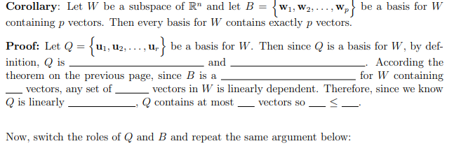 Solved Corollary: Let W be a subspace of Rn and let B = | Chegg.com Solved Corollary: Let W be a subspace of Rn and let B = | Chegg.com