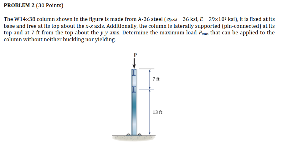 Solved PROBLEM 2 (30 Points) The W14x38 column shown in the | Chegg.com