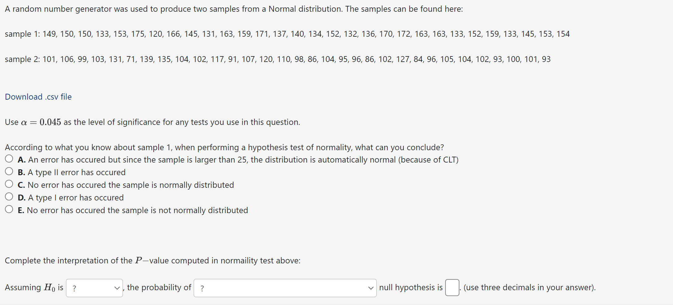 Solved A random number generator was used to produce two | Chegg.com