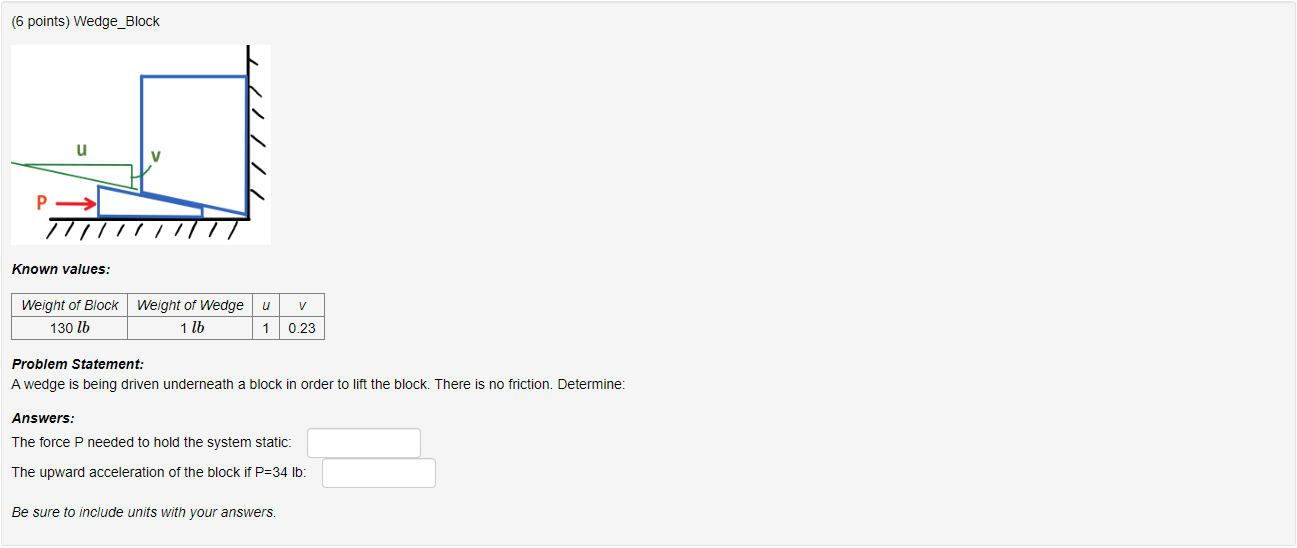 Solved (6 points) Wedge_Block Known values: Problem | Chegg.com