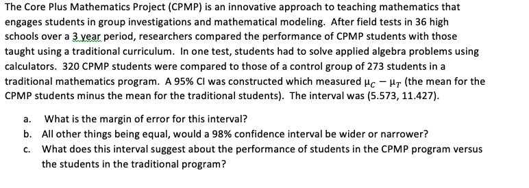 Solved The Core Plus Mathematics Project (CPMP) is an | Chegg.com