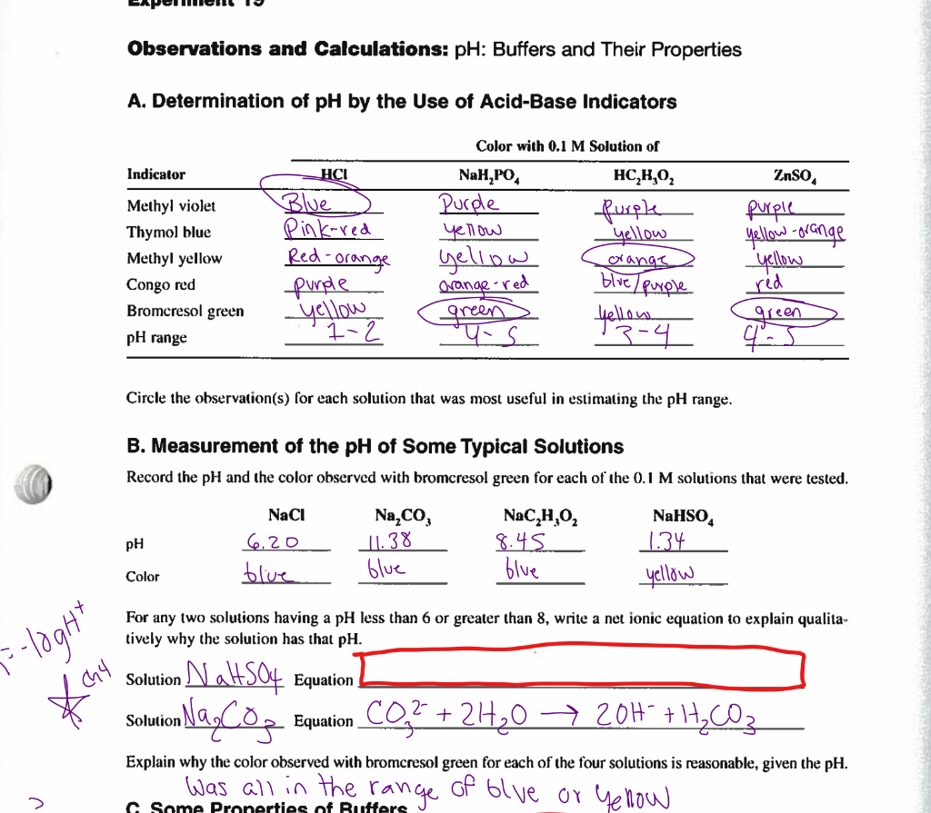 Solved Observations and Calculations: pH: Buffers and Their | Chegg.com