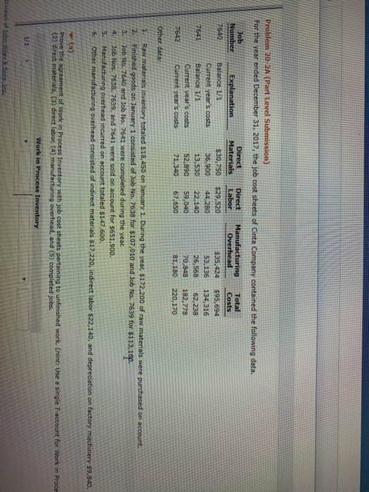 Solved Problem 20-2A (Part Level Submission) For the year | Chegg.com