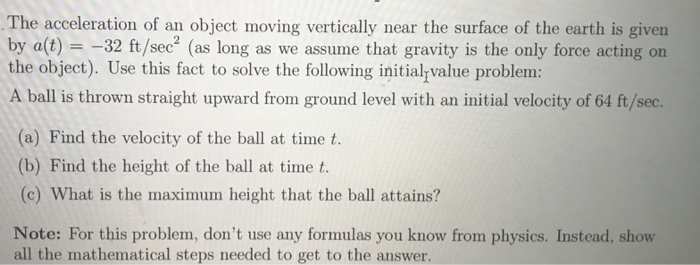 Solved The acceleration of an object moving vertically near | Chegg.com