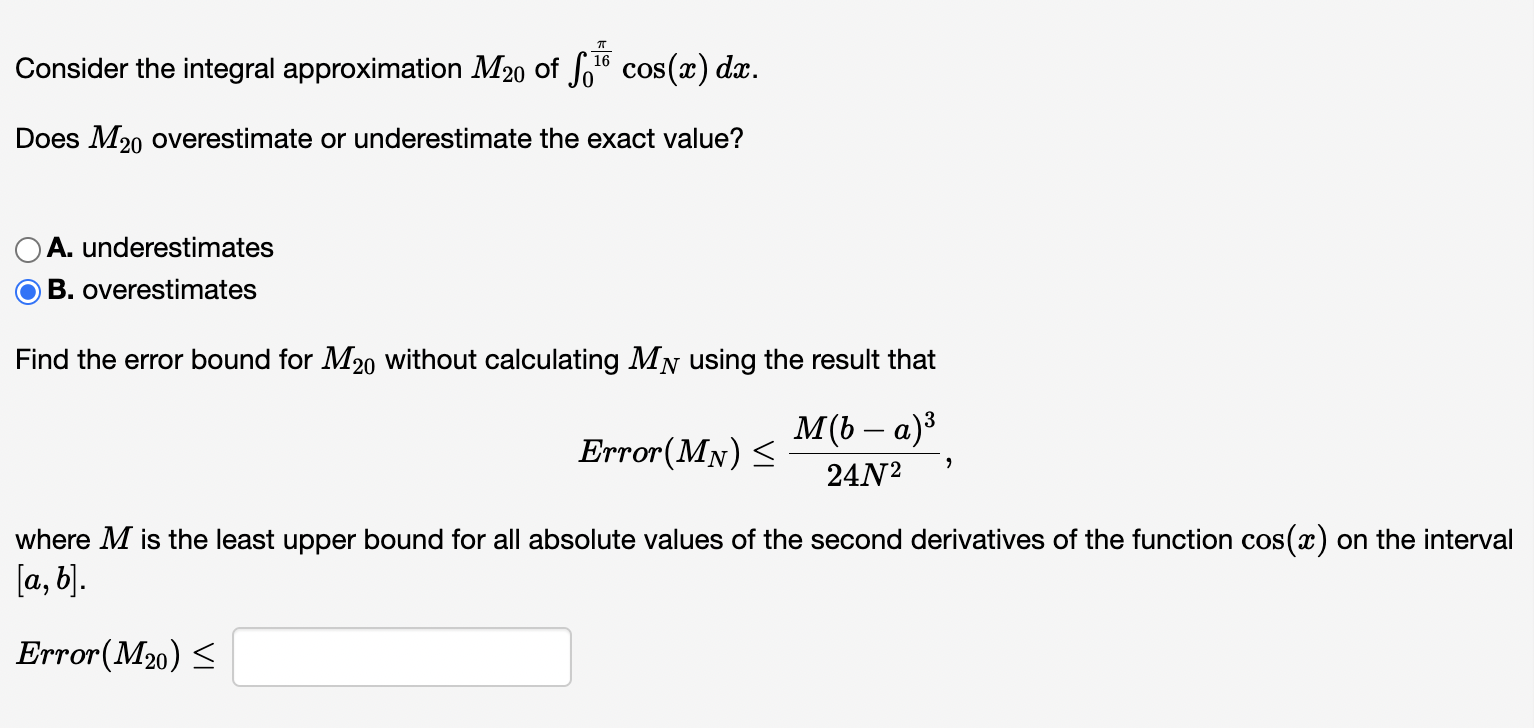 Solved Consider the integral approximation M20 of | Chegg.com