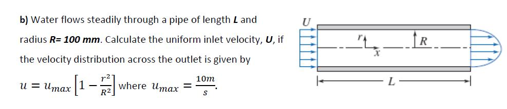 Solved U b) Water flows steadily through a pipe of length L | Chegg.com