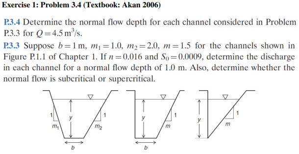 Solved P.3.4 Determine the normal flow depth for each | Chegg.com