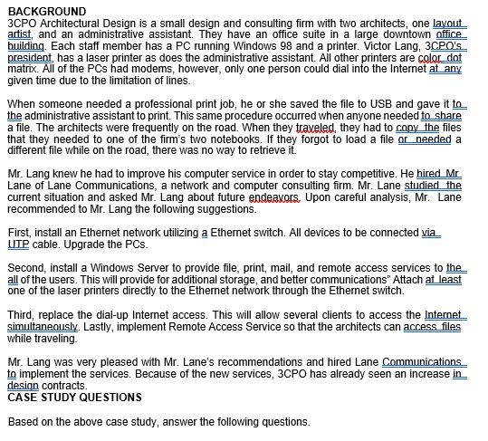 Solved BACKGROUND 3CPO Architectural Design is a small | Chegg.com