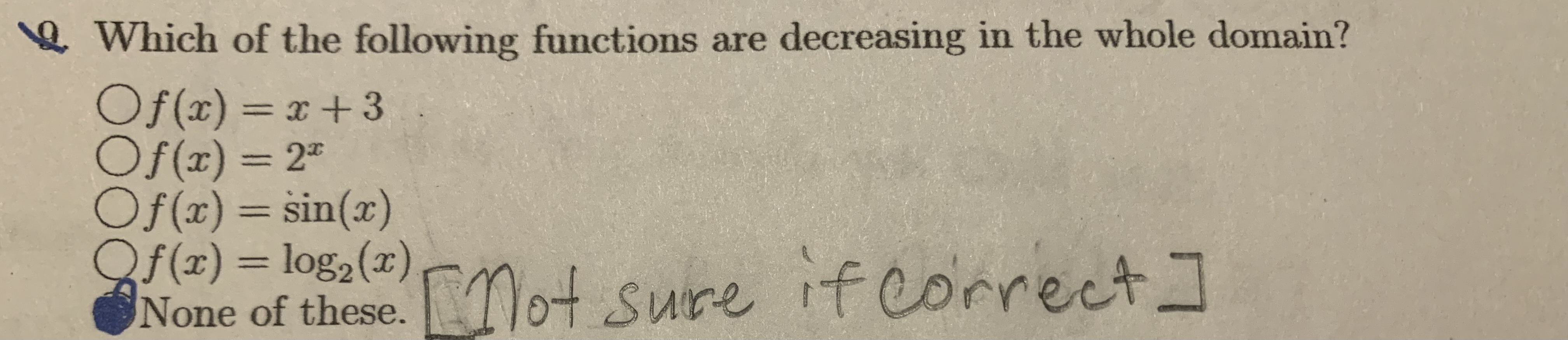 Solved Q Which of the following functions are decreasing in | Chegg.com
