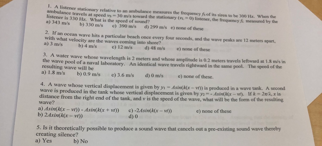 Solved A listener stationary relative to an ambulance | Chegg.com