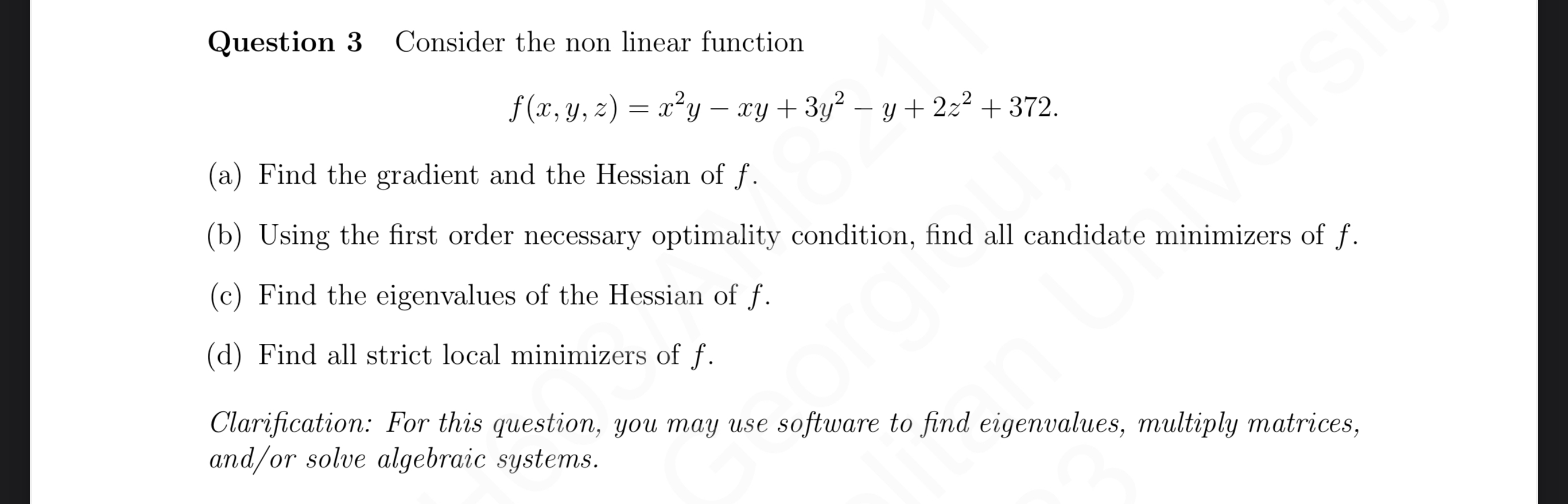 Solved Question 3 Consider the non linear function | Chegg.com