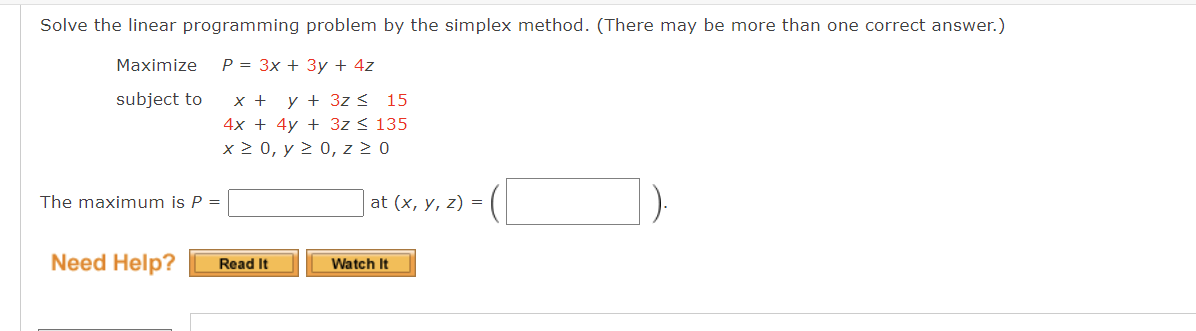 Solved Solve the linear programming problem by the simplex | Chegg.com