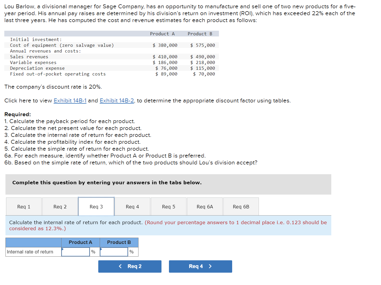 Solved Lou Barlow, a divisional manager for Sage Company, | Chegg.com