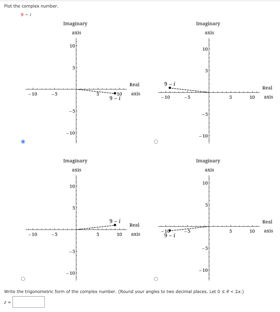 Solved Plot the complex number. 9-1 Imaginary Imaginary axis | Chegg.com
