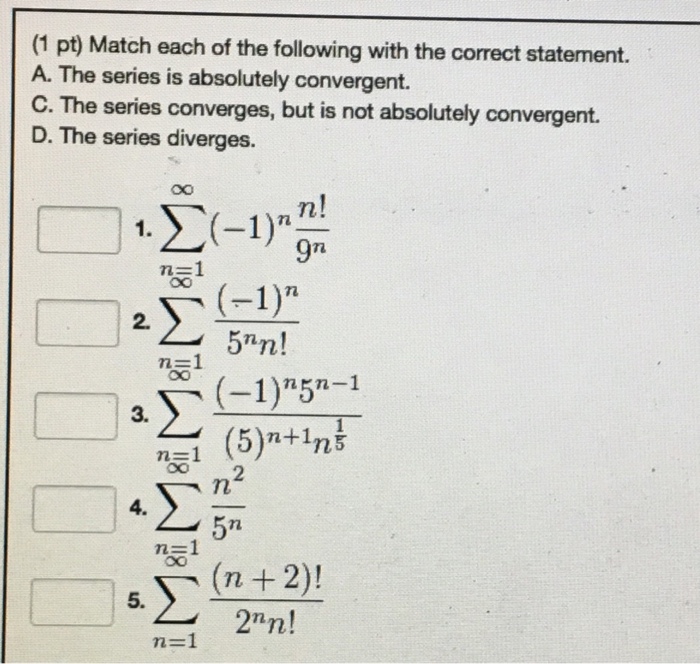 Solved (1 pt) Match each of the following with the correct | Chegg.com
