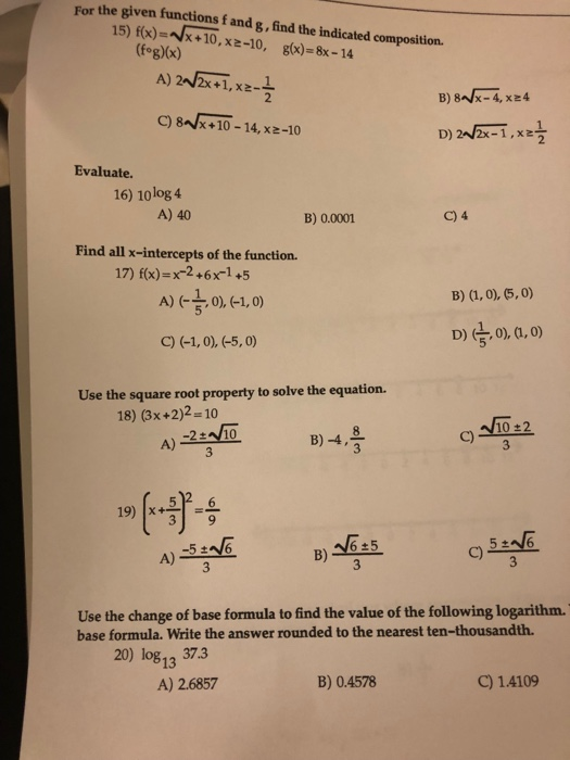 Solved For the given functions f and g, find the indicated | Chegg.com