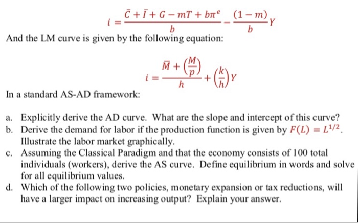 Solved And the LM curve is given by the following equation: | Chegg.com