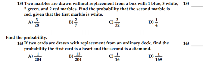 Solved 13) Two marbles are drawn without replacement from a | Chegg.com
