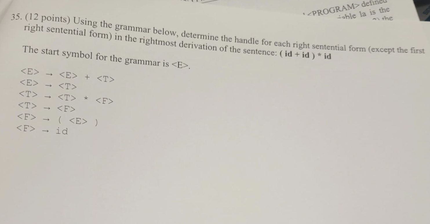 Solved 35. (12 points) Using the grammar below, determine | Chegg.com