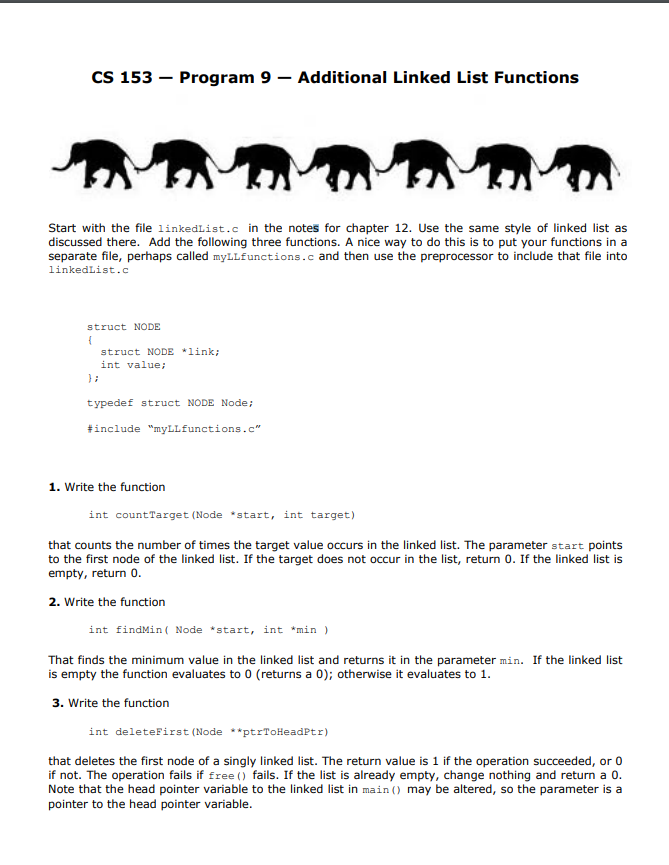 Solved CS 153 - Program 9 - Additional Linked List Functions | Chegg.com