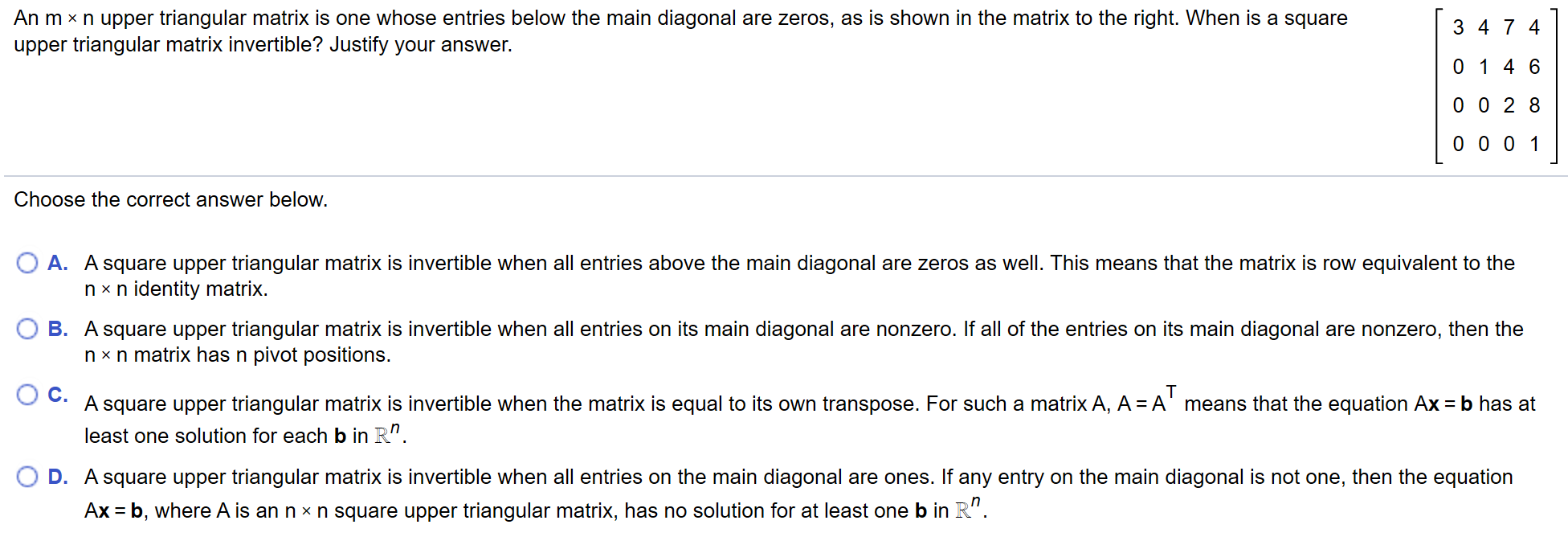 Solved An Mxn Upper Triangular Matrix Is One Whose Entries 6116