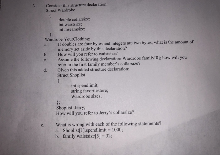 Solved Consider This Structure Declaration Struct Wardrobe 