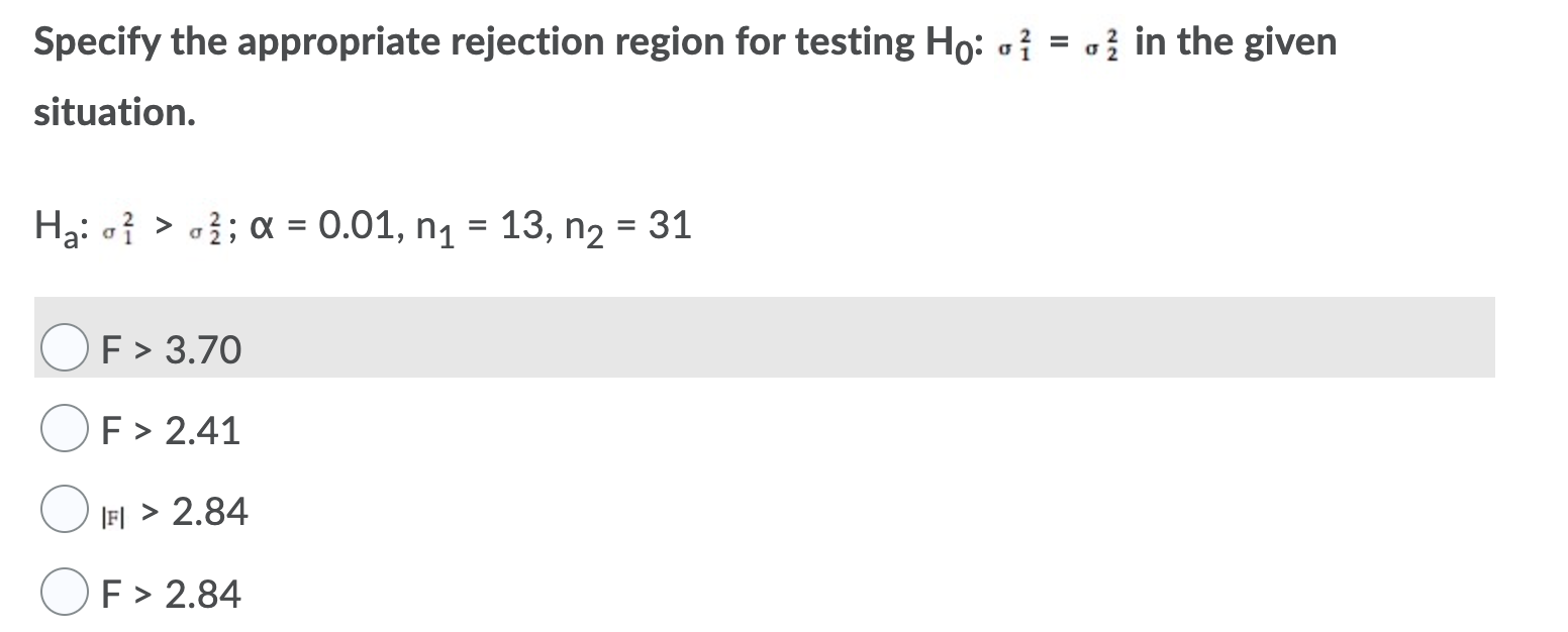 Solved Specify the appropriate rejection region for testing | Chegg.com Solved Specify the appropriate rejection region for testing | Chegg.com