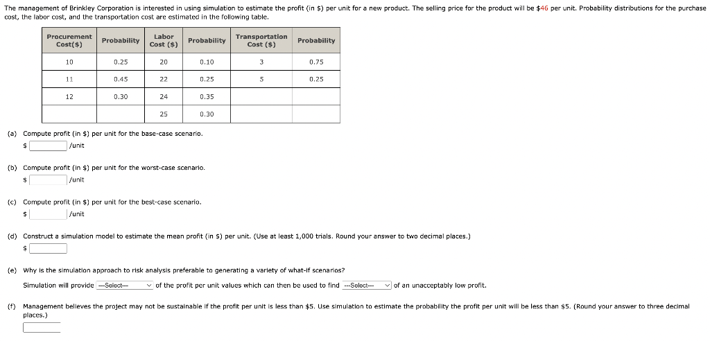 Solved A Compute Profit In Per Unit For The Base Case
