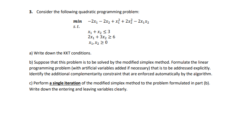 Solved 3. Consider the following quadratic programming | Chegg.com