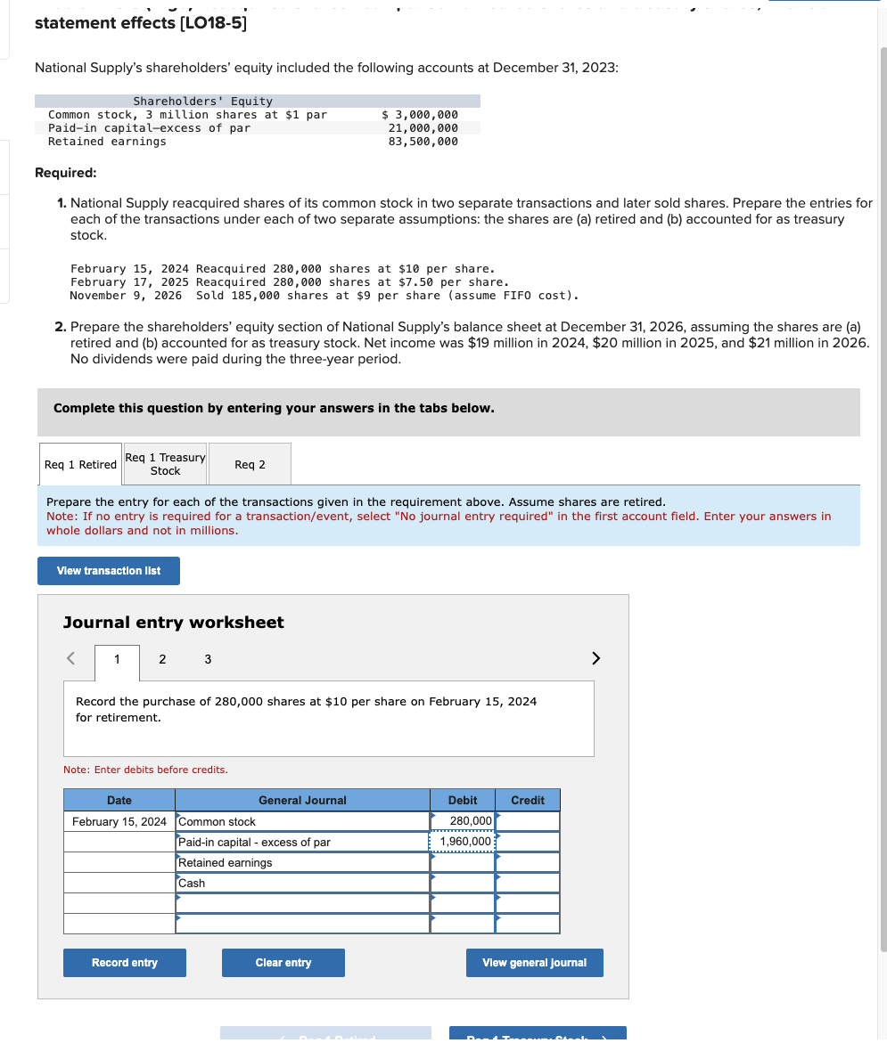 Solved National Supply’s shareholders’ ﻿equity included the | Chegg.com