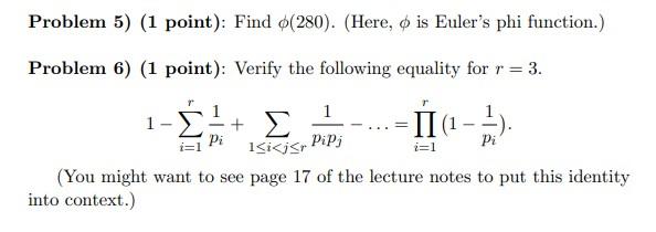 Solved Problem 5) (1 point): Find ϕ(280). (Here, ϕ is | Chegg.com