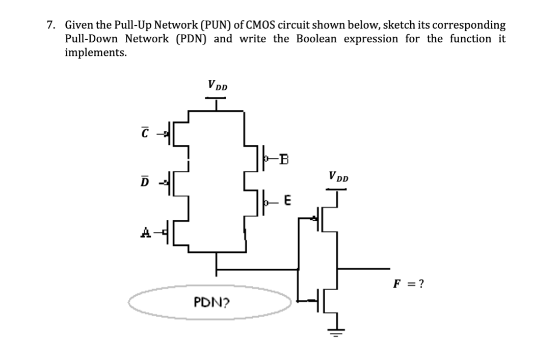 Solved 7. Given the Pull-Up Network (PUN) of CMOS circuit | Chegg.com