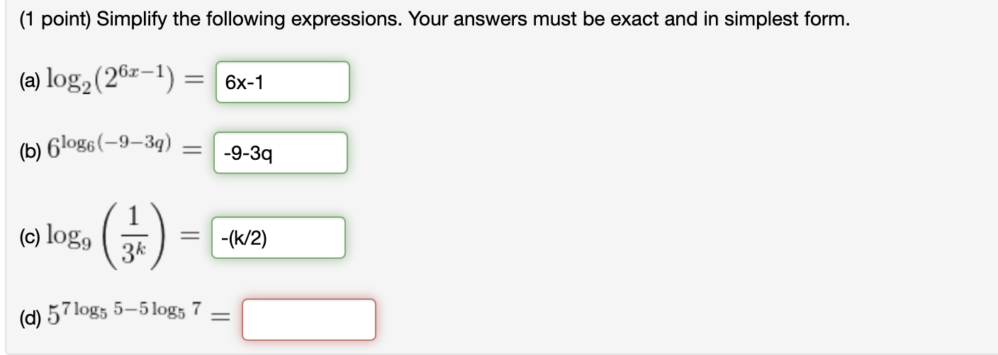 Solved (1 point) Simplify the following expressions. Your | Chegg.com