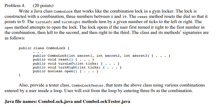 Solved Problem 4 20 Points Write A Java Class Combolock