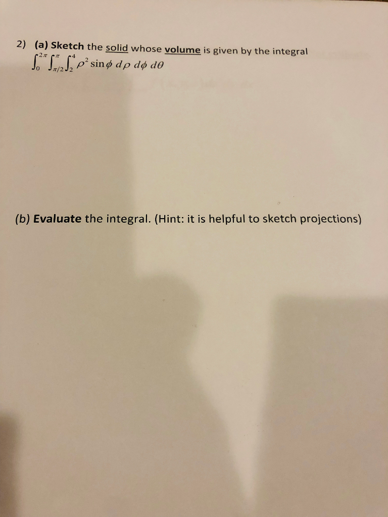 Solved 2) (a) Sketch the solid whose volume is given by the | Chegg.com