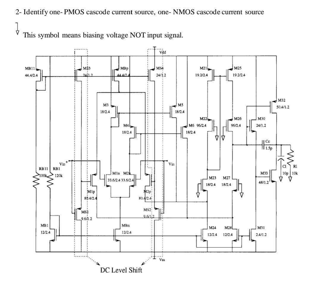 Solved 2- Identify one-PMOS cascode current source, one-NMOS | Chegg.com