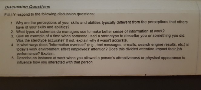 Solved Discussion Questions FULLY respond to the following | Chegg.com