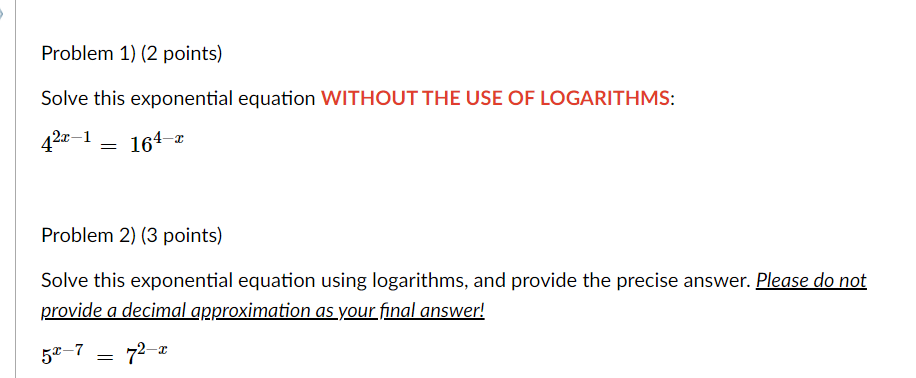 Solved Problem 1) (2 points) Solve this exponential equation | Chegg.com