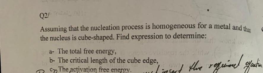 Solved Assuming that the nucleation process is homogeneous | Chegg.com