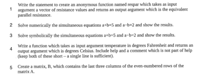 Solved MATLAB practice final questions - Write the statement | Chegg.com