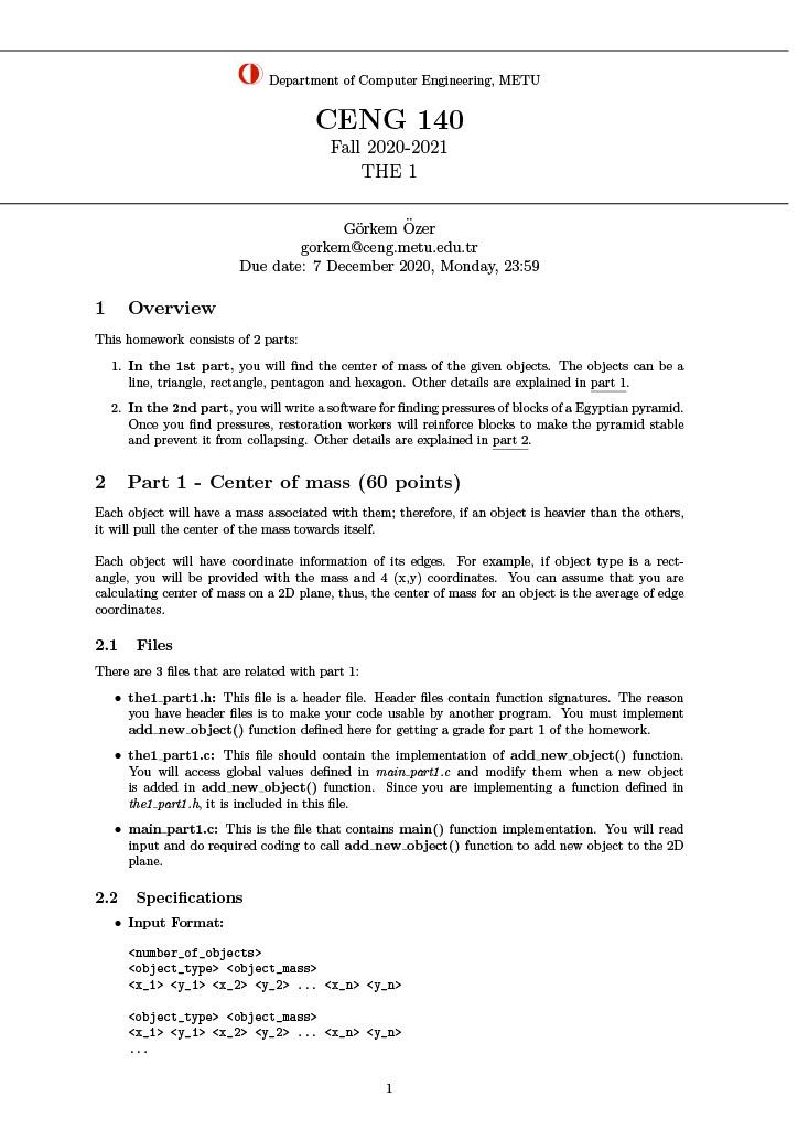 Department of Computer Engineering, METU CENG 140 | Chegg.com