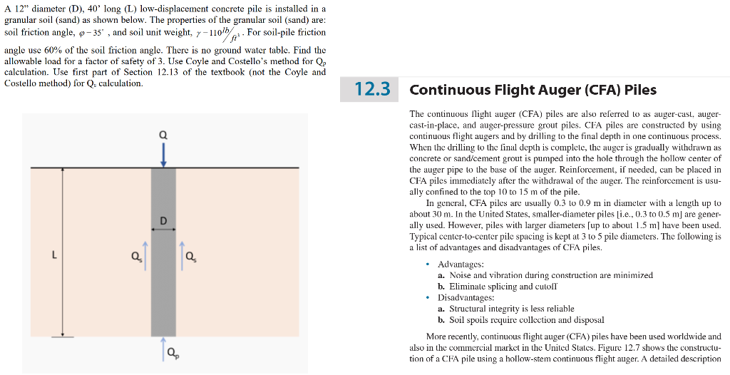 Solved A 12′′ diameter (D), 40' long (L) low-displacement | Chegg.com