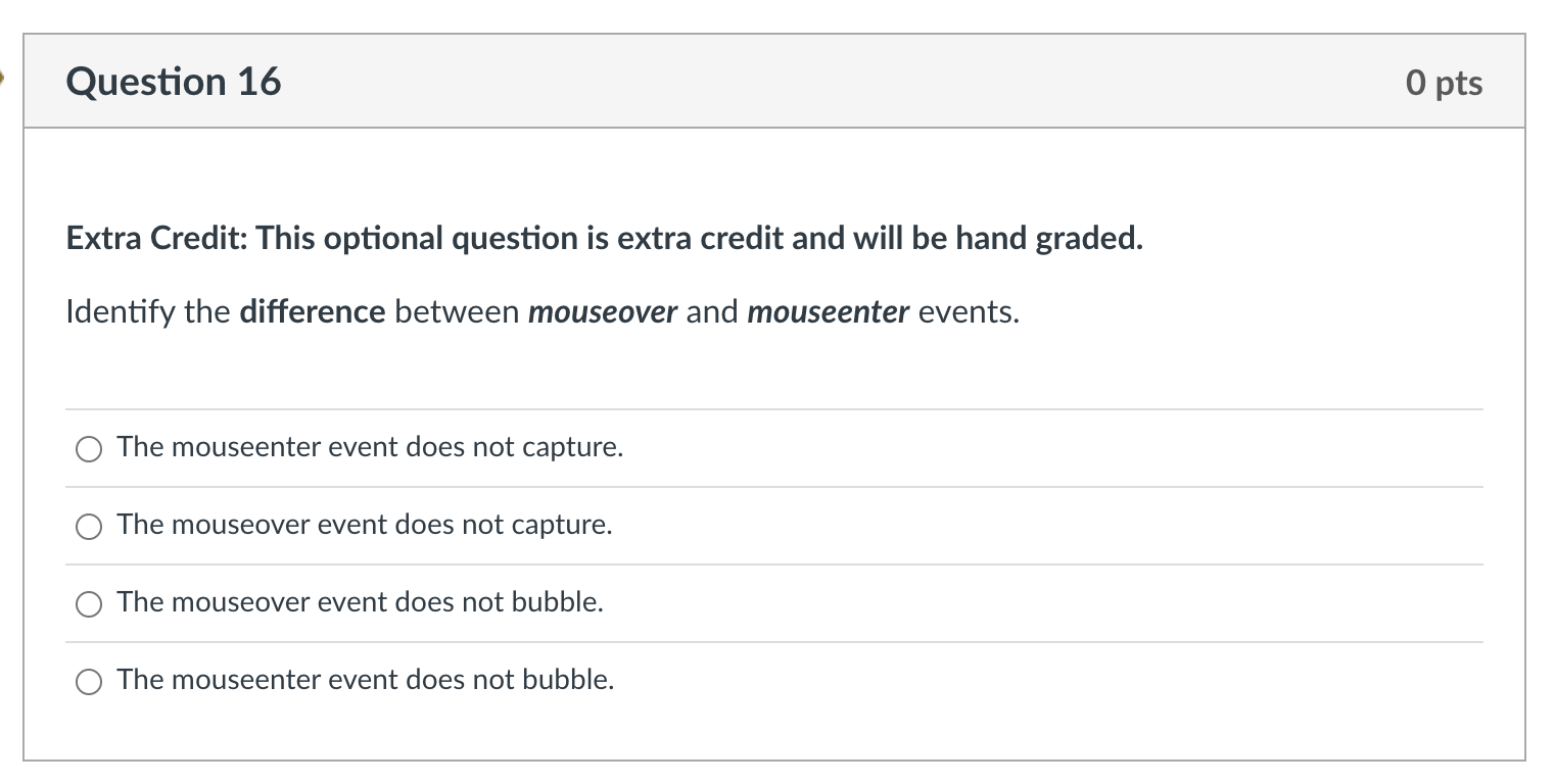 Solved The mouseenter event does not capture. The mouseover | Chegg.com