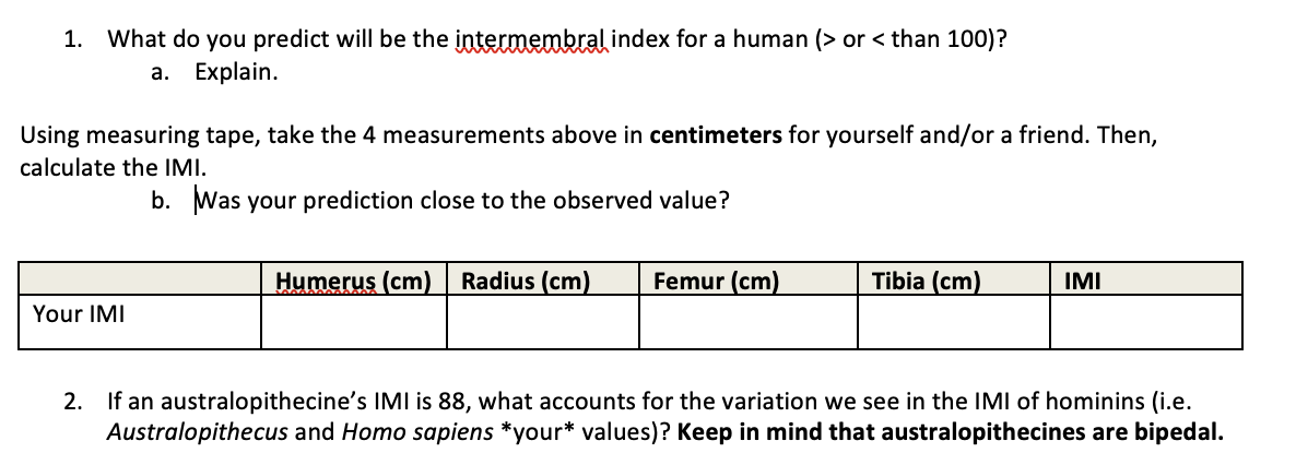 Solved IMI is calculated as shown: Intermembral Index (IM) = | Chegg.com