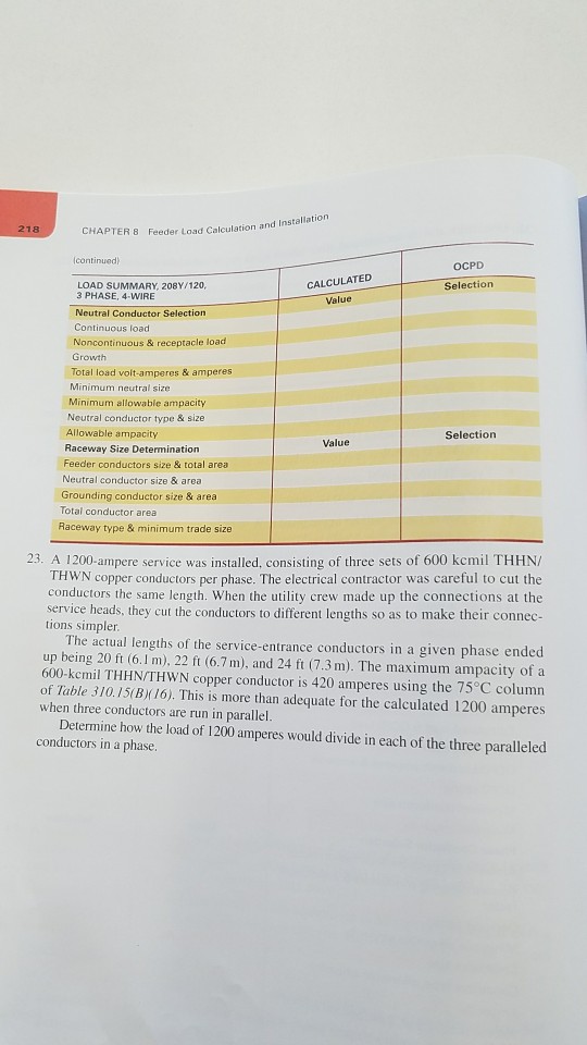 Solved and Installation CHAPTER 8 Feeder Load Calculation | Chegg.com
